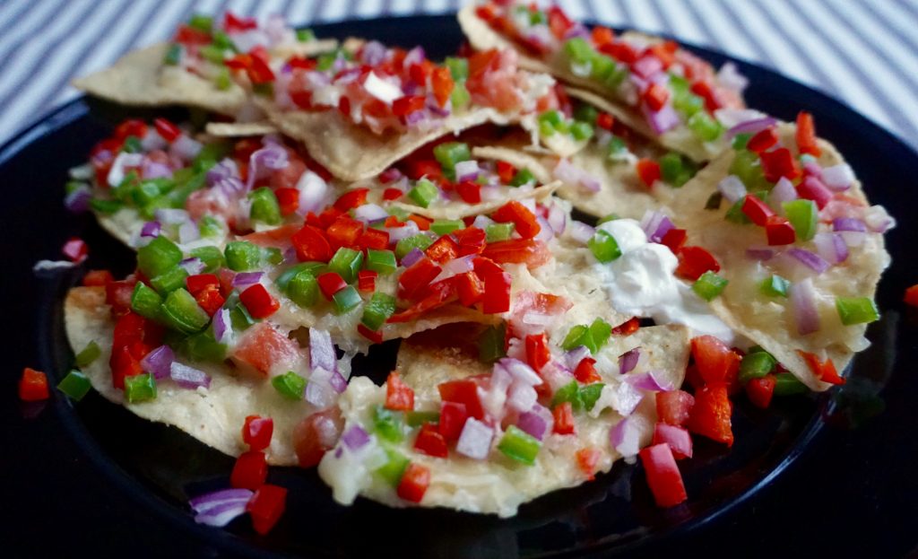 Vegetable Nachos are cheesy, fresh, vegetarian nachos
