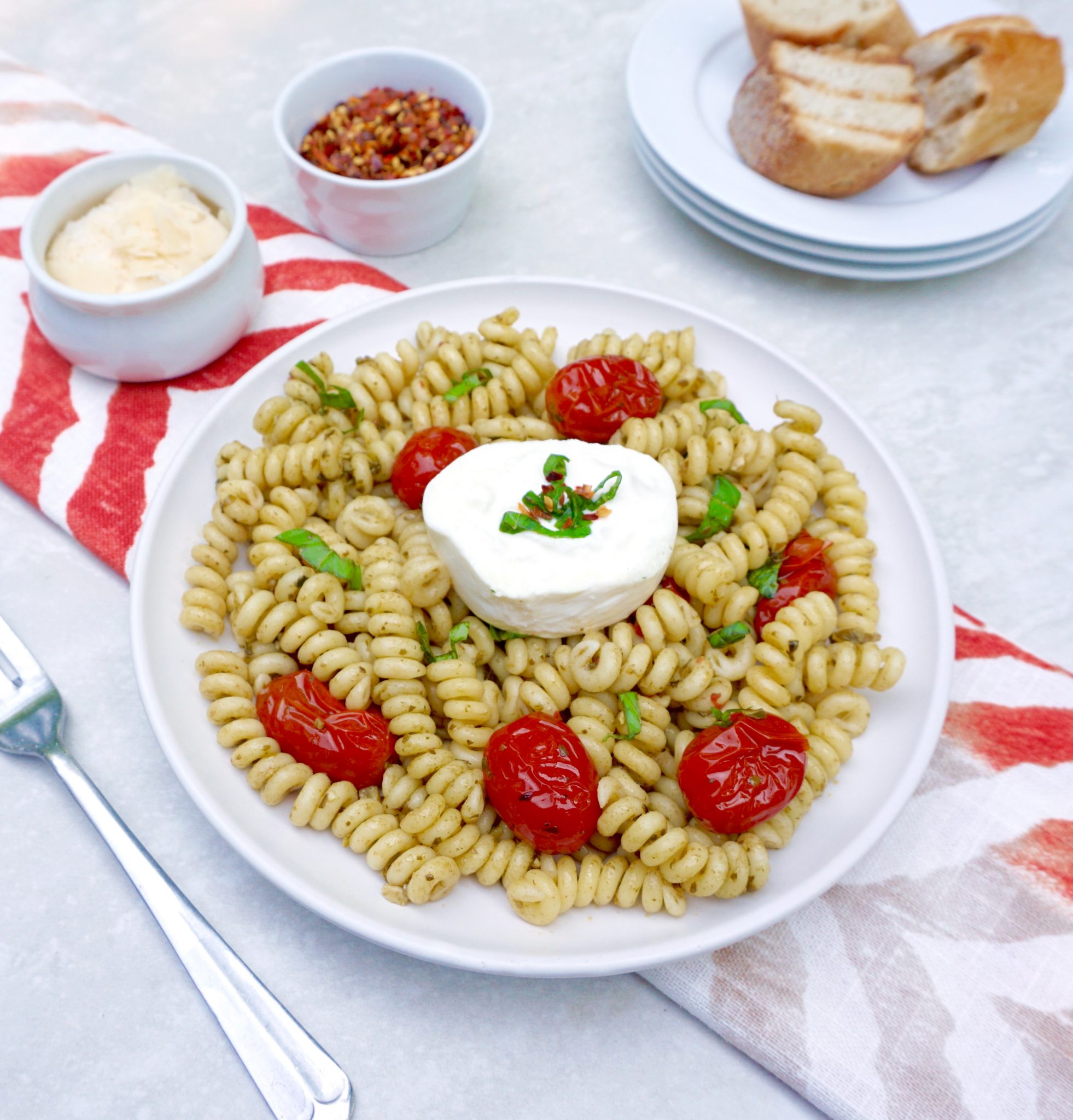 Caprese Fusilli with Burrata – AnotherTablespoon
