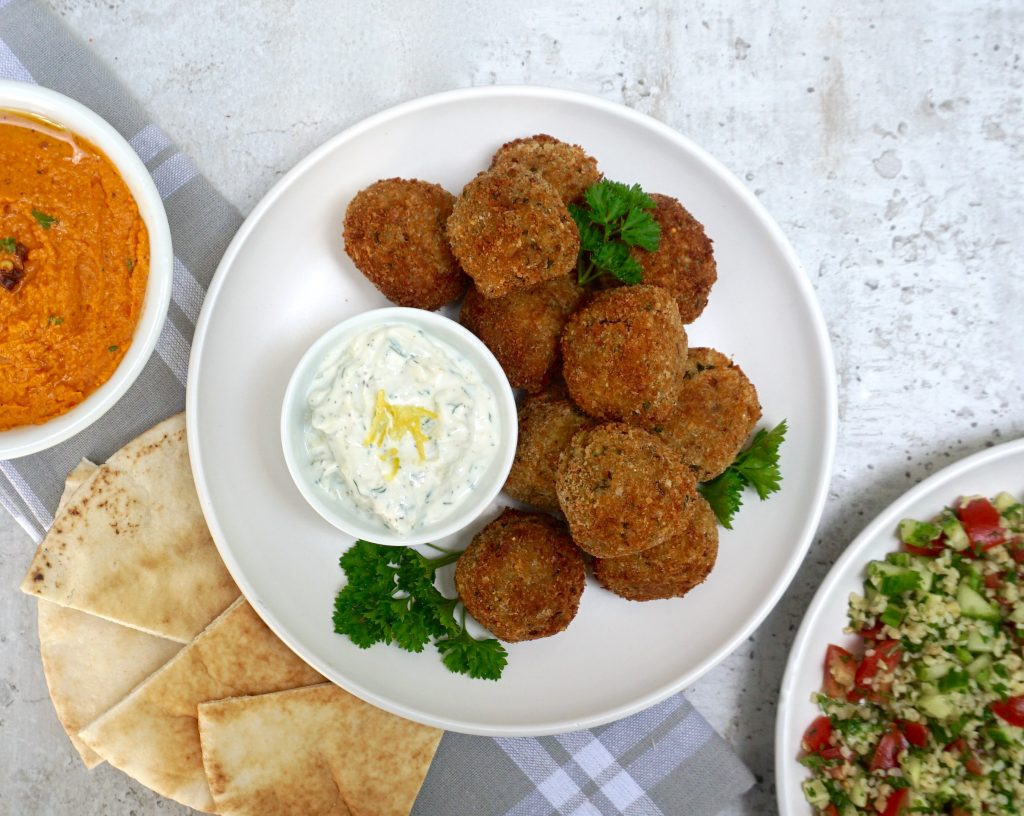 Falafel is a flavorful, deep fried ball made from ground chickpeas.