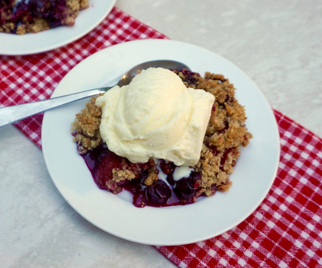 Berry Crumble is a warm, crunchy baked berry dessert