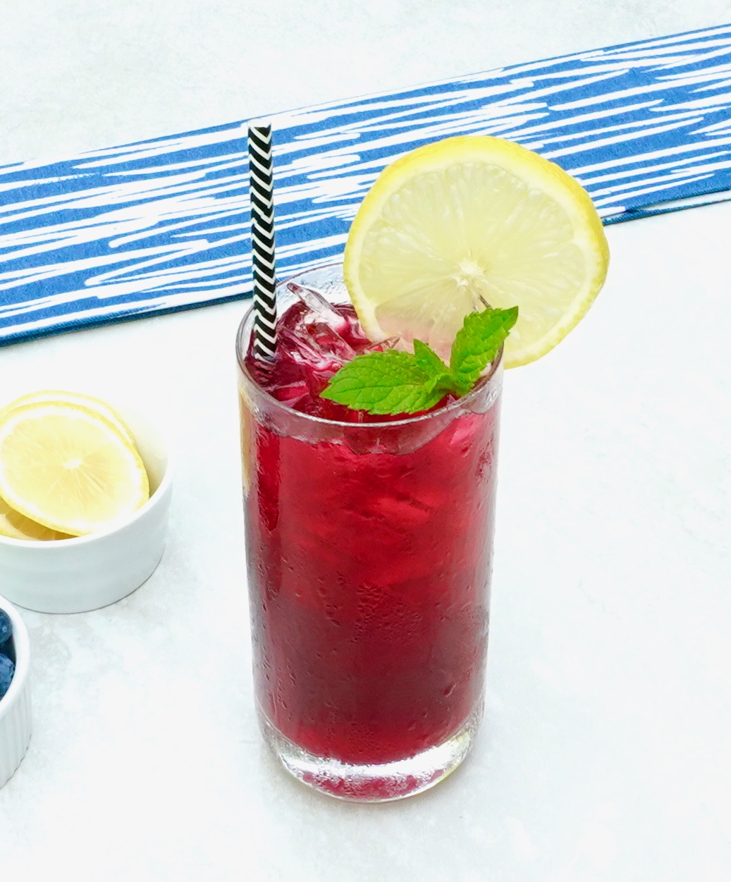 Blueberry Sparkling Lemonade Recipe with fresh mint